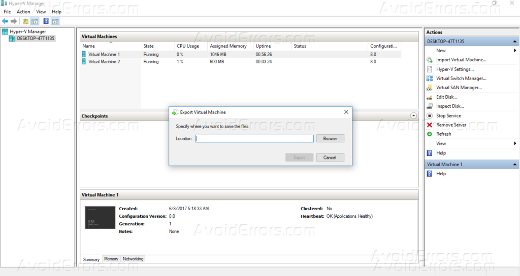 How to Export and Import Virtual Machines in Hyper-V - AvoidErrors