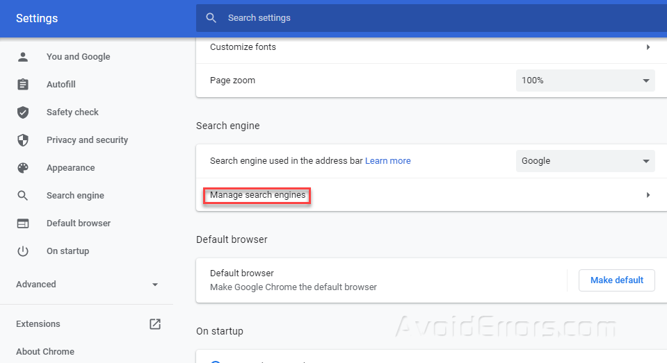 Change Default Search Engine in Google Chrome - AvoidErrors