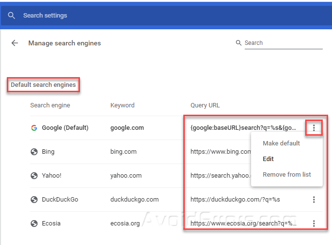 Change Default Search Engine in Google Chrome - AvoidErrors