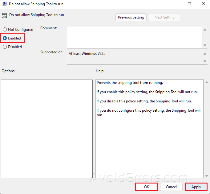 Disable the Snipping Tool in Windows 11 - AvoidErrors